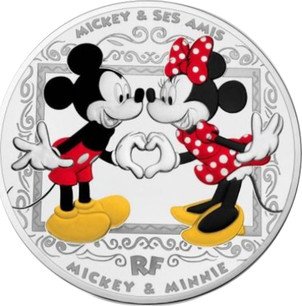 French Silver 10 Euro "Mickey & Minnie" 2018 KM# 2505 | coinscatalog.NET