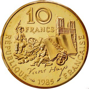 French Nickel-Bronze 10 Francs "Victor Hugo - Piedfort" 1985 KM# P955 ...