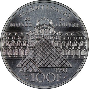 French Silver 100 Francs "Essai - Bicentennial of the Louvre - Venus de ...