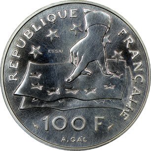 French Silver 100 Francs "Piedfort" 1991 KM# P1030 | coinscatalog.NET