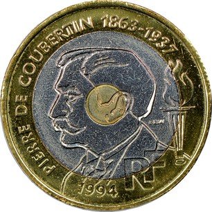 French Tri-Metallic 20 Francs "Essai - Pierre de Coubertin" 1994 KM ...