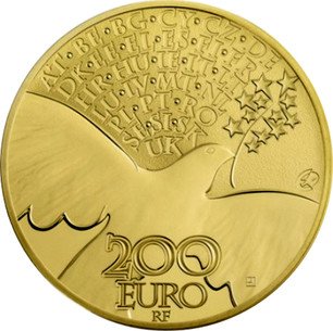 French 1 Oz Gold 200 Euro "70 Years of Peace in Europe" 2015 KM# 2259 ...