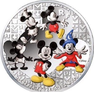 French Silver 50 Euro "Mickey Mouse Through the Ages" 2016 KM# 2344 ...