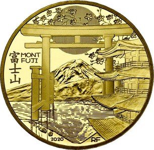 French Gold 50 Euro "Mount Fuji" 2020 KM# 2908 | coinscatalog.NET