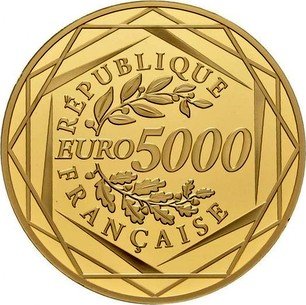 French Gold 5000 Euro "Rooster. 3rd Type" 2016 | coinscatalog.NET