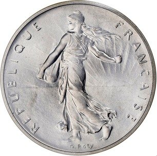 French Silver 1 Franc "O. Roty - Piedfort" 1972 KM# P453 | coinscatalog.NET