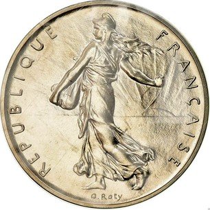 French Silver 1 Franc "O. Roty - Piedfort" 1977 KM# P582 | coinscatalog.NET