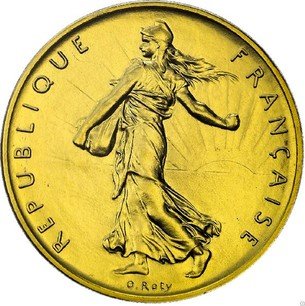 French Gold 1 Franc "O. Roty - Piedfort" 1976 KM# P556 | coinscatalog.NET