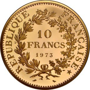 French Gold 10 Francs "Hercules" 1971-1973 KM# P483 | coinscatalog.NET