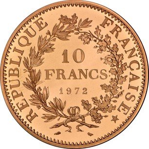 French Gold 10 Francs "Hercules" 1972 KM# P459 | coinscatalog.NET