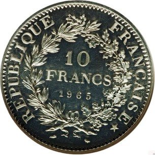 French Silver 10 Francs "Piedfort" 1965 KM# P356 | coinscatalog.NET