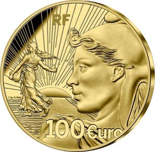 French Gold 100 Euro "20th Anniversary of the Euro" 2022 | coinscatalog.NET