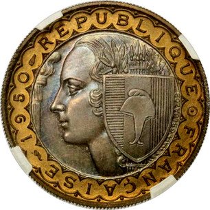 French Bi-Metallic 100 Francs "Essai by Bazor" 1950 | coinscatalog.NET