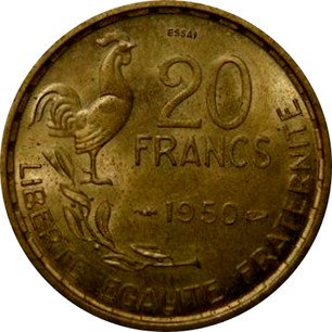 French Aluminum-Bronze 20 Francs "Trial - Essai" 1950 KM# E93 ...