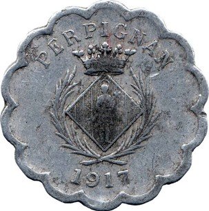 French Aluminum 25 Centimes "Commune of Perpignan" 1917-1924 | coinscatalog.NET