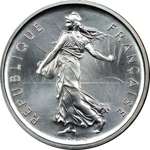 French Platinum 5 Francs "The Sower" 1970 KM# P411 | coinscatalog.NET