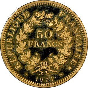 50 francos de oro francés "Grupo Hércules" 1974 KM# P510 | coinscatalog.NET