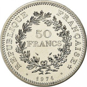 French Silver 50 Francs "Hercule Piefort" 1974-1980 | coinscatalog.NET
