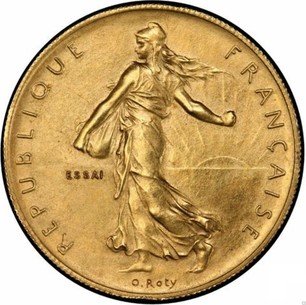 French Gold 1 Franc "O. Roty - Essai" 1959 | coinscatalog.NET