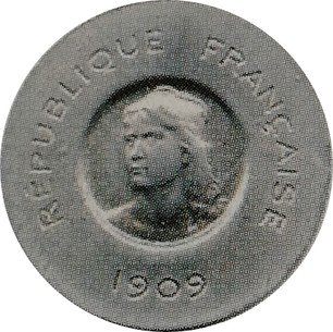French Aluminum 10 Centimes "Essai by Rude" 1905-1909 | coinscatalog.NET