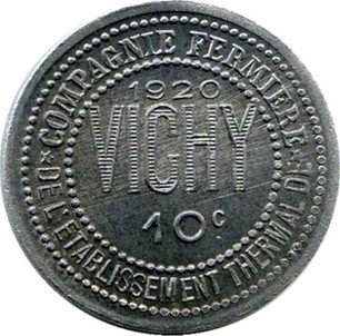 French Aluminum 10 Centimes "Vichy. Allier Department" 1920-1923 ...