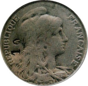 French Silver 5 Centimes "Daniel-Dupuis Essai.Contremarced" 1908 ...