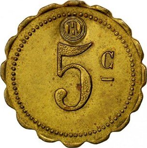 French Brass 5 Centimes "Le Havre. French General Company of Tramways ...