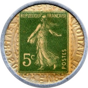 French Aluminum 5 Centimes "Type 2a. Green Stamp with Yellow Marked ...