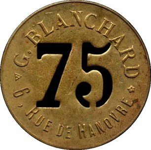 French Brass 75 Centimes "Paris. G. Blanchard" 1917 | coinscatalog.NET