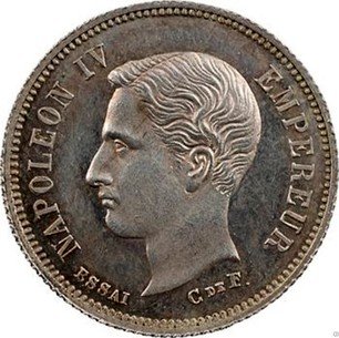 French Silver 1 Franc "Napoleon IV. Essai" 1874 X# E42 | coinscatalog.NET