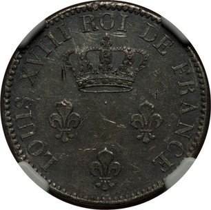 French Tin 2 Sous "Colonie de Cayenne. Louis XVIII. Piedfort" 1816 KM ...