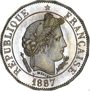 French Nickel-Silver 20 Centimes "Essai - Merley. 16 sides" 1887 ...