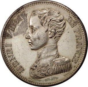 French Pewter 5 Francs "Henri V Pretender" 1830 X# 32b | coinscatalog.NET