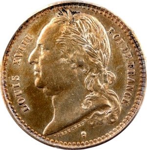French Gold plated Silver 5 Francs "Louis XVIII. Essai by Trebuchet ...