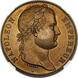 French Copper 5 Francs "Napoleon I Pattern of Droz" 1815 KM# Pn21 ...