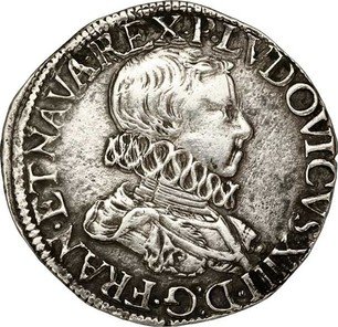 French Silver 1/2 Franc "Louis XIII. Bust in Collar" 1615-1627 ...