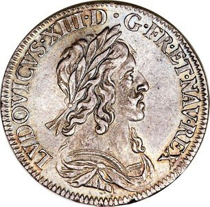 French Silver 1/4 ECU "Louis XIII 2nd portrait" 1642-1643 ...