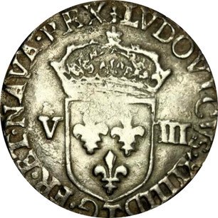 French Silver 1/8 ECU "Louis XIII with Fleur-de-Lys Cross" 1642-1643 ...