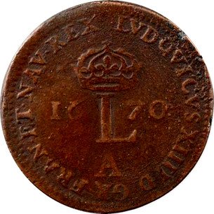 French Copper 2 Deniers "French Colonies" 1670 | coinscatalog.NET