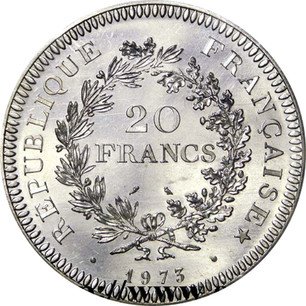 French Silver 20 Francs "Hercules. Essai" 1973 | coinscatalog.NET