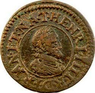 French Copper Denier Tournois "Henri IV. Nantes" 1609-1610 ...
