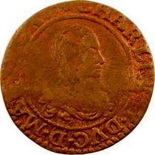French Copper Double Tournois "Charles II 21st type" 1638-1642 ...