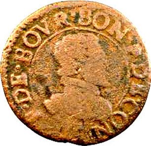 French Copper Double Tournois "Francis 17th Type" 1629 | coinscatalog.NET