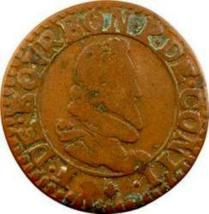 French Copper Double Tournois "Francis 5th Type" 1615 | coinscatalog.NET