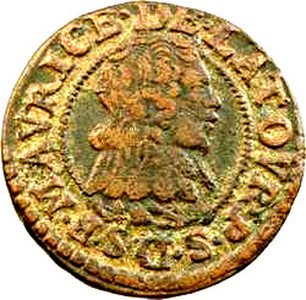 French Copper Double Tournois "Frederic-Maurice 11th type" 1632-1633 ...