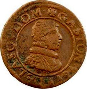 French Copper Double Tournois "Gaston d'Orléans 7th type" 1629-1634 ...