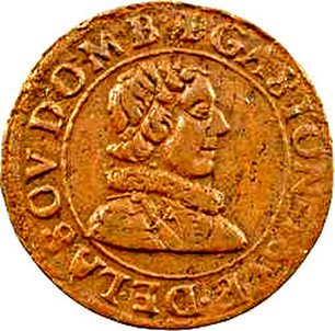French Copper Double Tournois "Gaston d'Orleans. 6th Type" 1629 ...