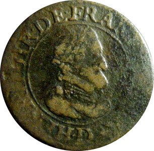 French Copper Double Tournois "Henri IV Lyon Mint. 2nd Type" 1609-1610 ...