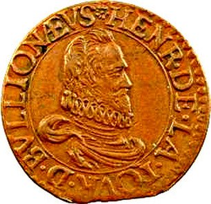 French Copper Double Tournois "Henry. 6th Type" 1614 | coinscatalog.NET