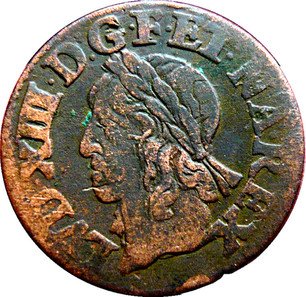 French Copper Double Tournois "Louis XIII Latin text" 1642-1643 ...